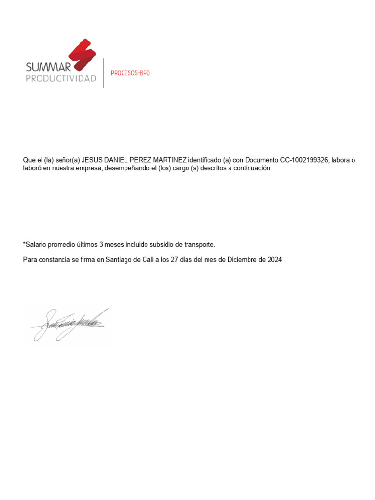Certificado Laboral Summar | PDF