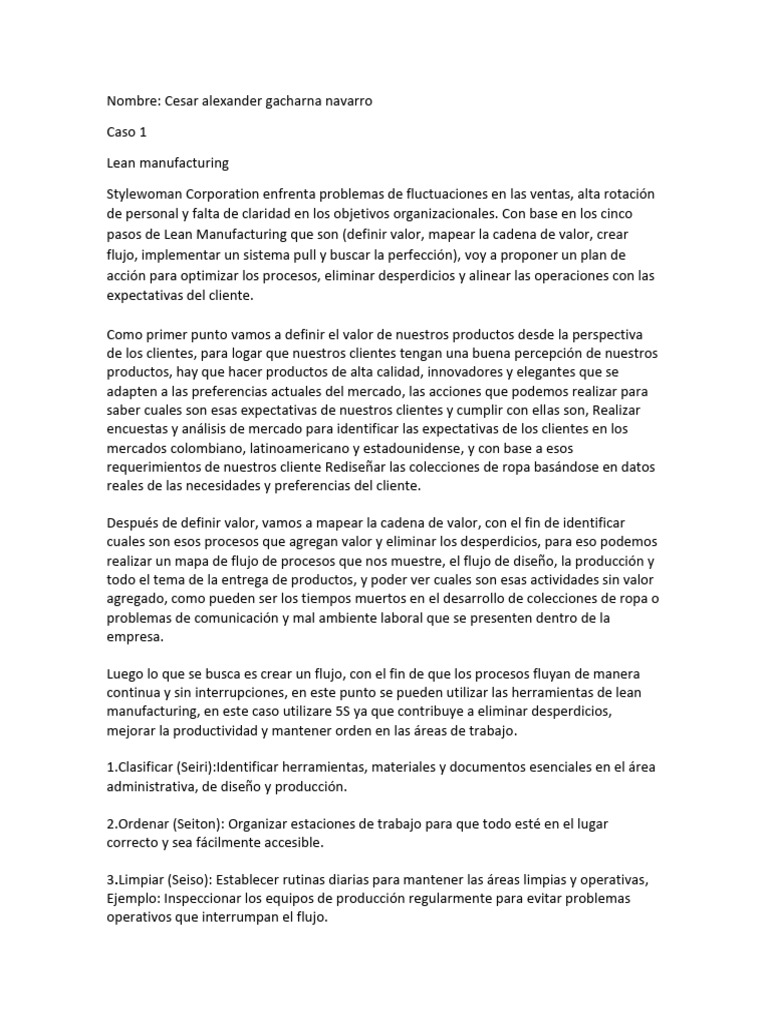 Caso 1 Lean Manufacturing Cesar Navarro | PDF | Business | Economias