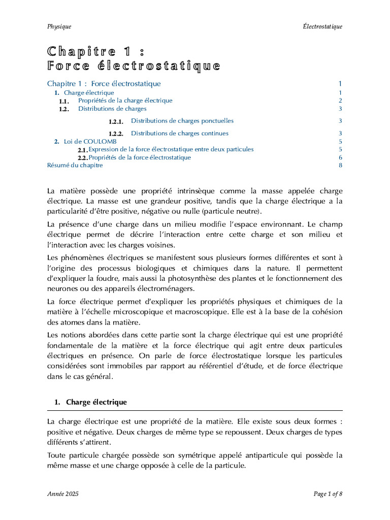 Chap01 Électrostatique 2025 Compressed | PDF