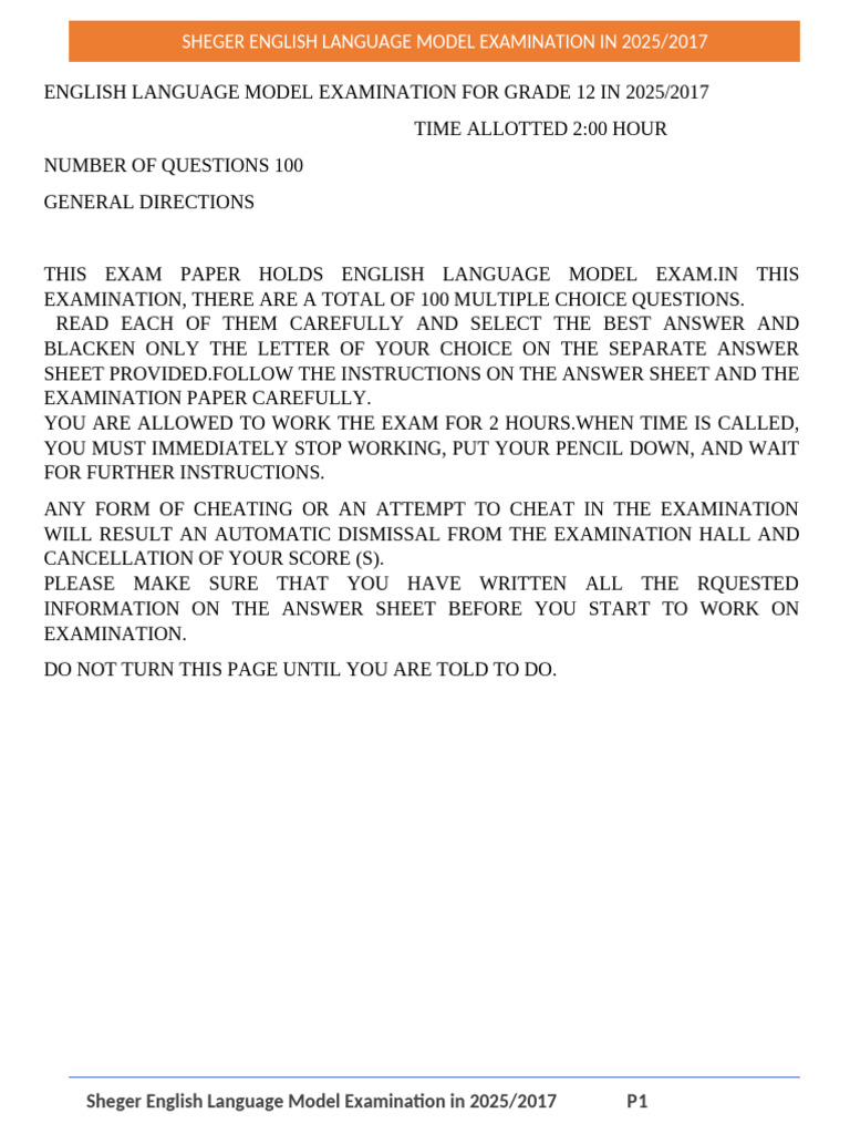 Grade 12 English Model Exam 2017 | PDF | Memory | Learning
