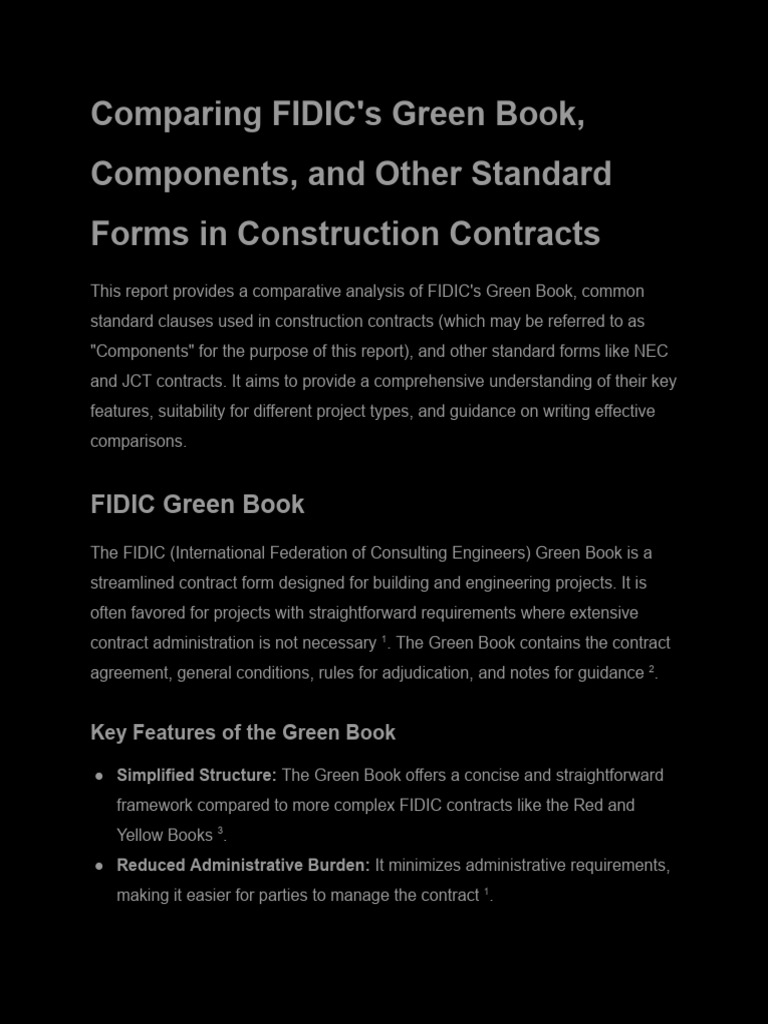 Comparing FIDIC Green Book, Compnets | PDF | Business | Private Law