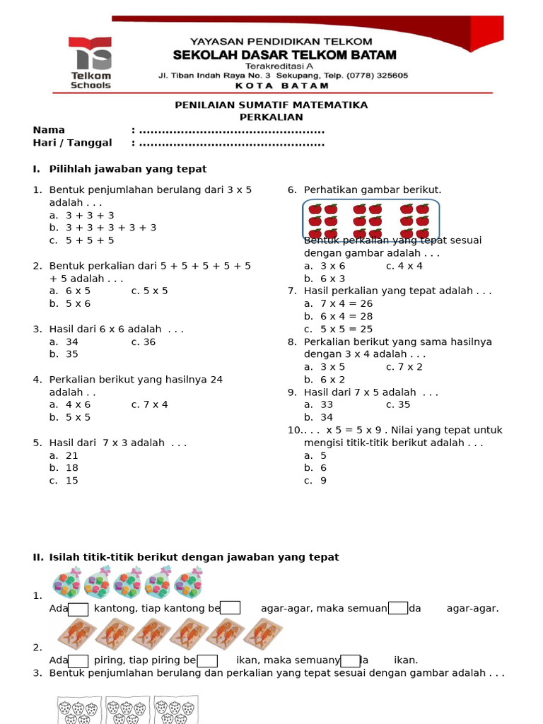Sumatif Harian MTK (Perkalian) | PDF