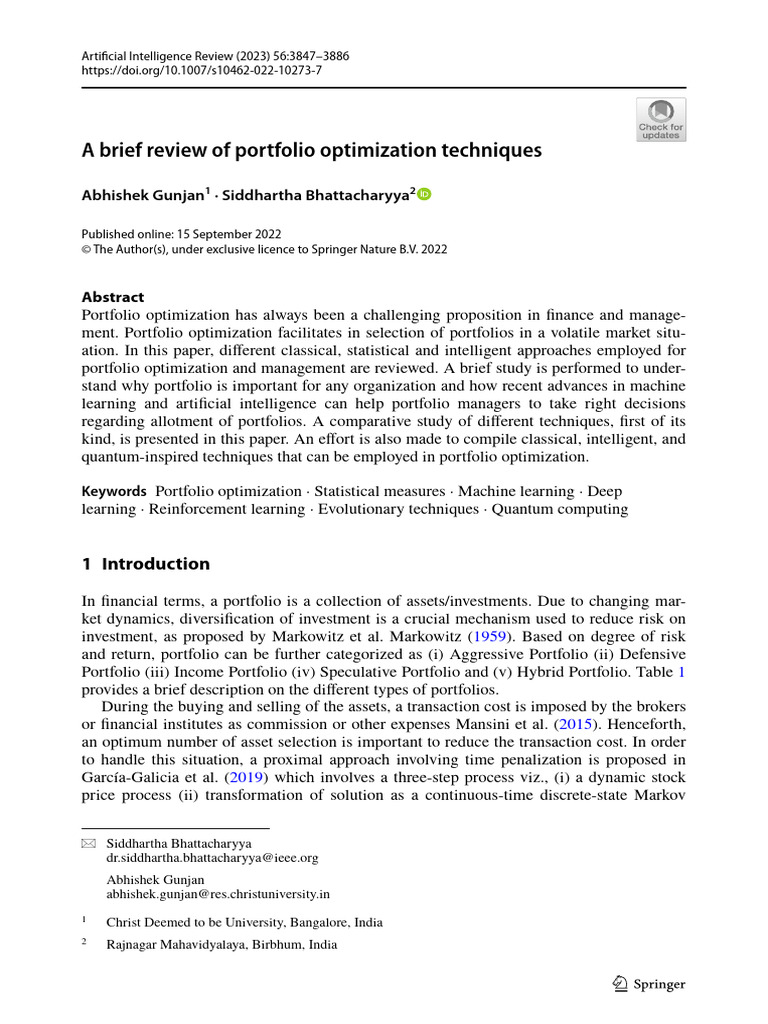 Review of Portfolio Optimization Techniques | PDF | Support Vector ...