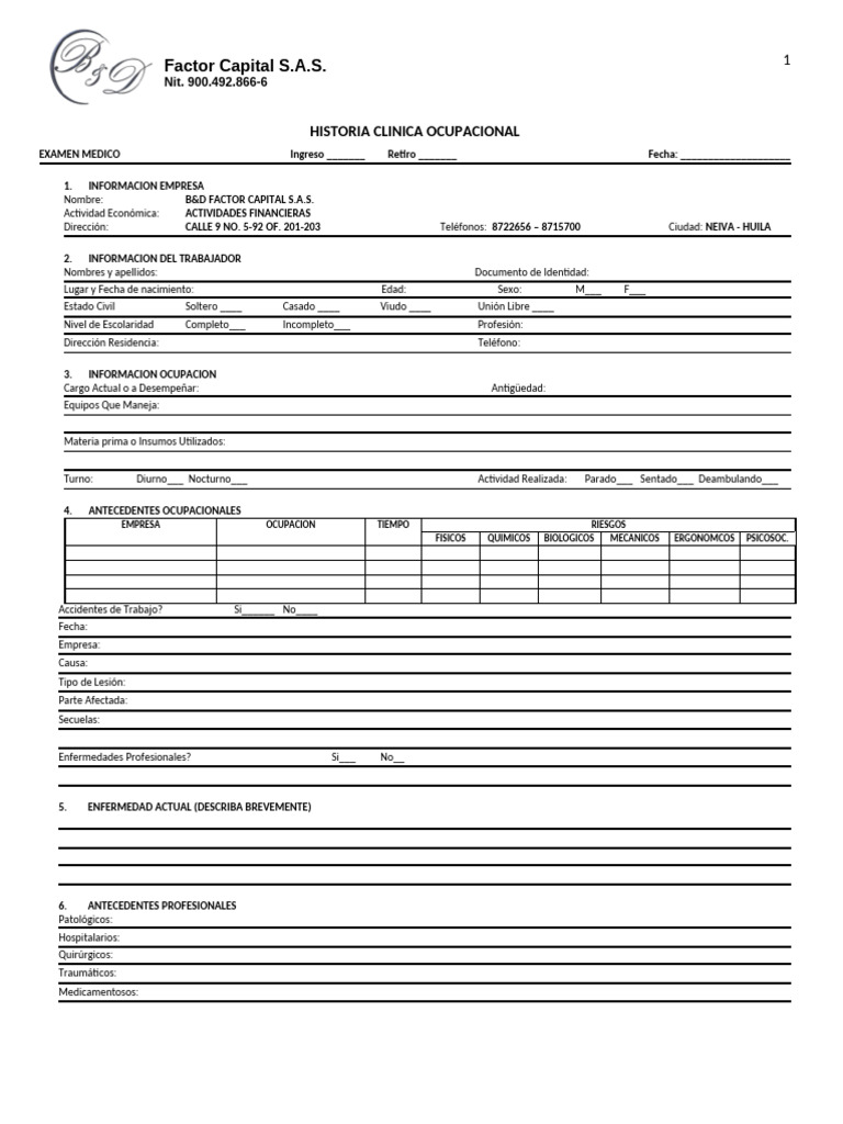 Historia Clinica Ocupacional | PDF | Especialidades Medicas | Medicina CLINICA