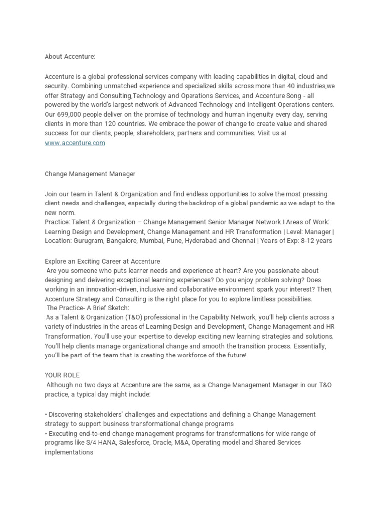 Accenture Change Management Manager | PDF | Change Management | Business