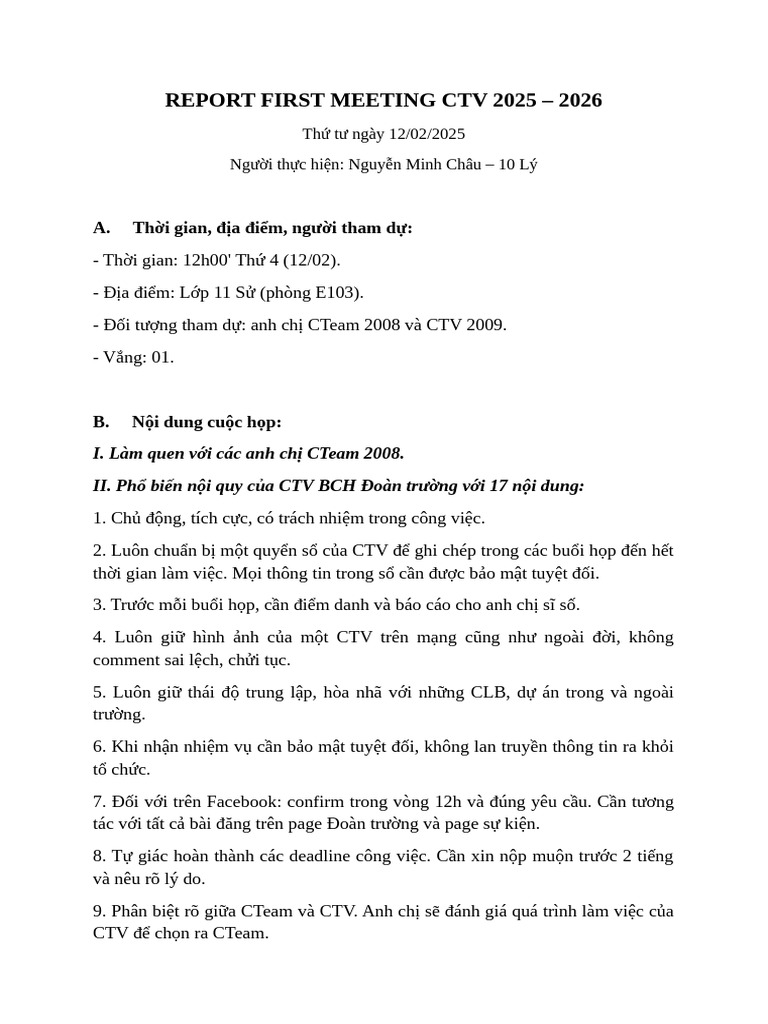 Report First Meeting Ctv | PDF