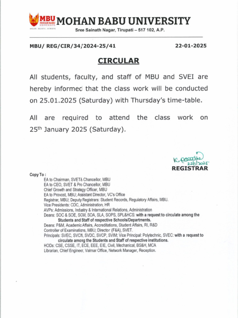 41.circular For Class Work On 25.01.2025 | PDF
