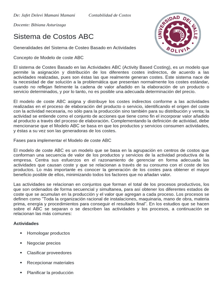 Sistemas de Costos ABC | PDF | Valor añadido | Planificación