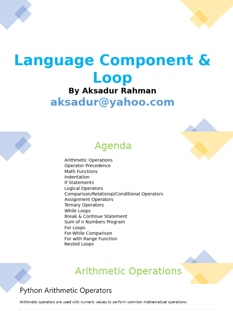 01b.language Component and Loop | PDF | Python (Programming Language) | Control Flow
