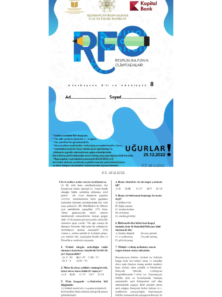 RFO Az-Dili VƏ Ədəbiyyat 8-Ci Sinif | PDF