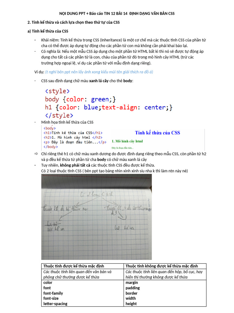 NỘI DUNG PPT TIN 12 BÀI 14 ĐỊNH DẠNG VĂN BẢN CSS | PDF