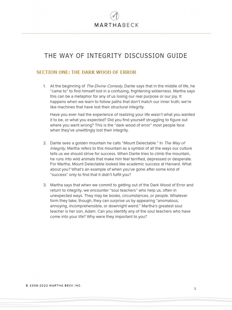 Way of Integrity Discussion Guide | PDF | Inferno (Dante) | Hell