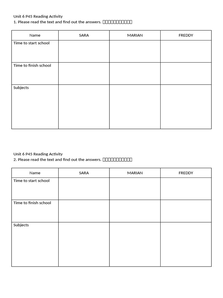 Unit 6 P45 Reading Activity Guide | PDF