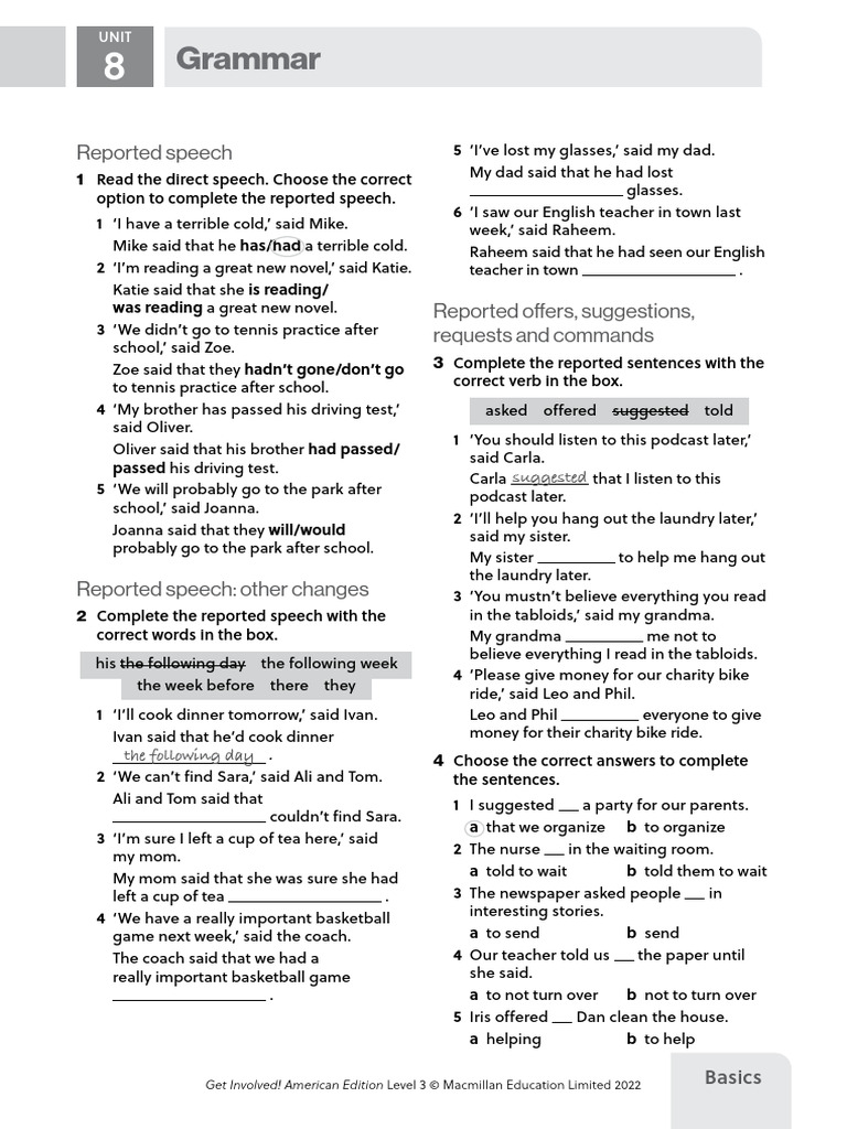 Grammar Basics U8 | PDF