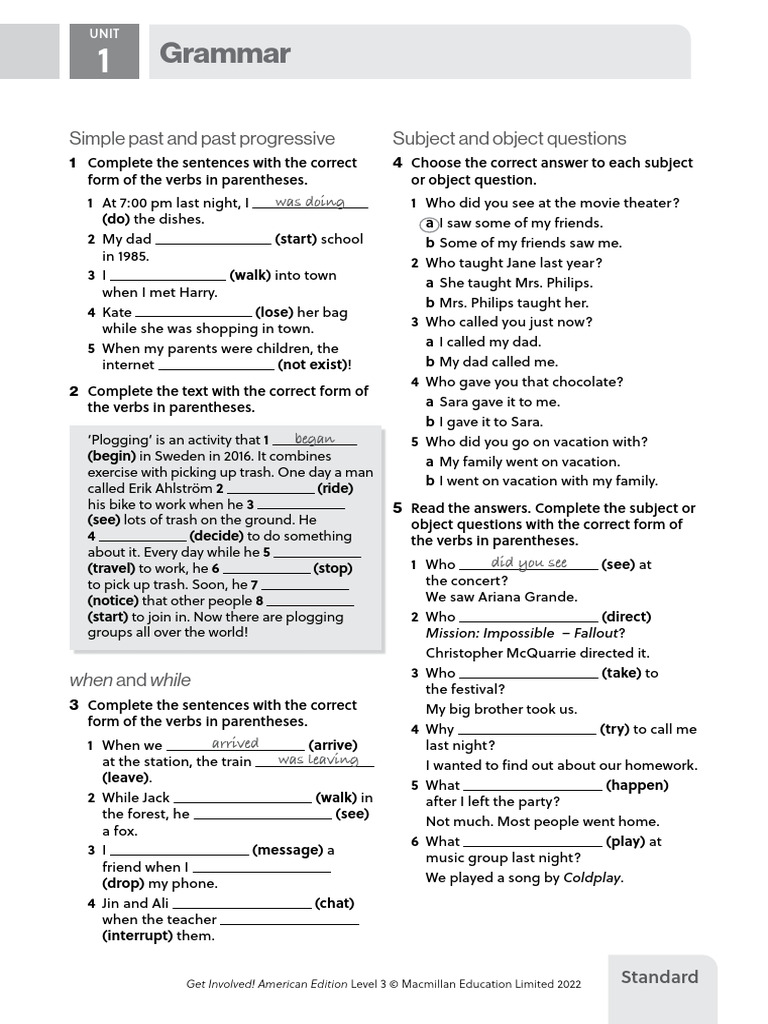 Grammar Standard U1 | PDF | Subject (Grammar) | Language Mechanics