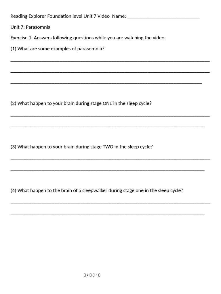 Reading Explorer Foundation Level Unit 7 Video | PDF | Sleep | Dream
