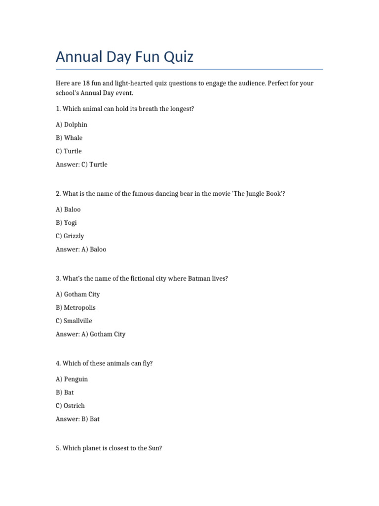 Fun Quiz for Annual Day Event | PDF