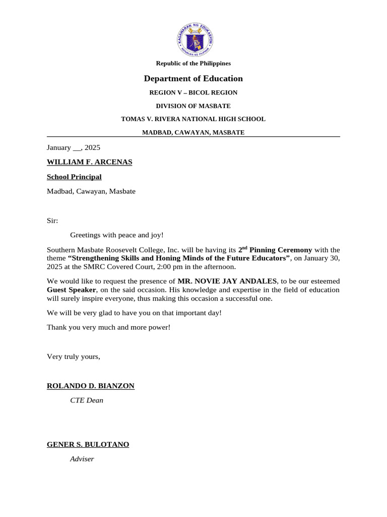 Formal Invitation Letter For Guest Speaker | PDF