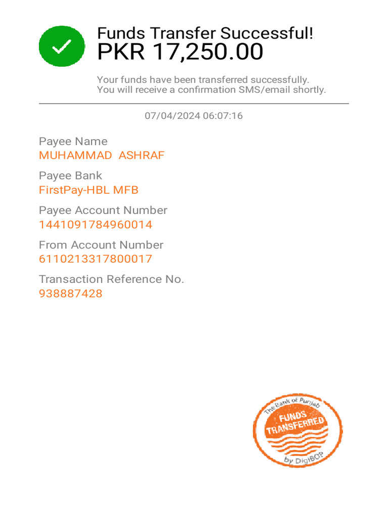 HBL Money Transfer Confirmation | PDF