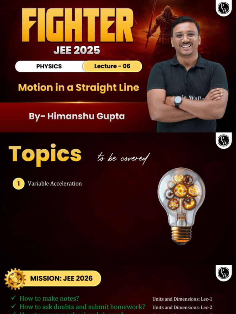 Motion in A Straight Line 06 - Class Notes - Fighter JEE 2025 | PDF