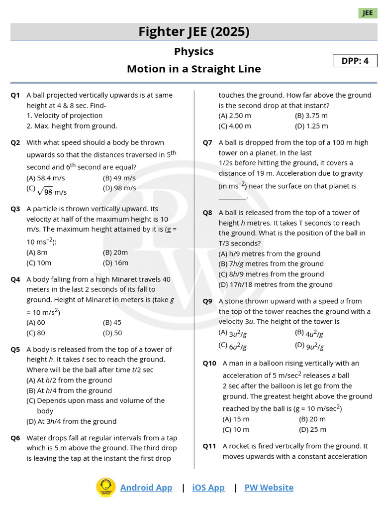 JEE Physics: Vertical Motion Problems | PDF | Physical Phenomena | Physical Quantities