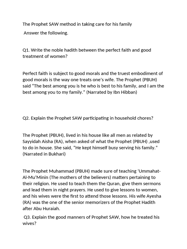 10 The Prophet SAW method in taking care for his family | PDF ...