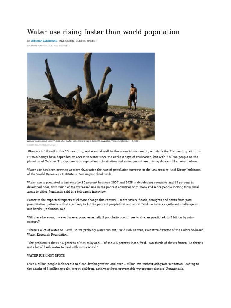 Water Use Rising Faster Than World Population | PDF | Water Scarcity ...