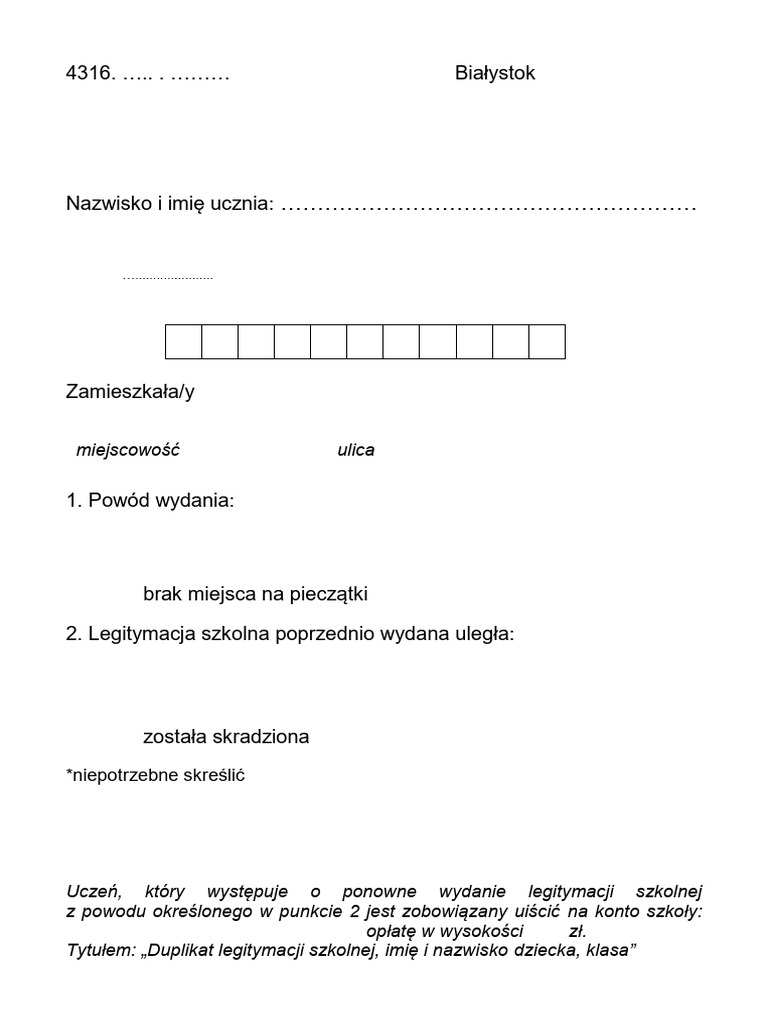 Wniosek o Wydanie Legitymacji | PDF