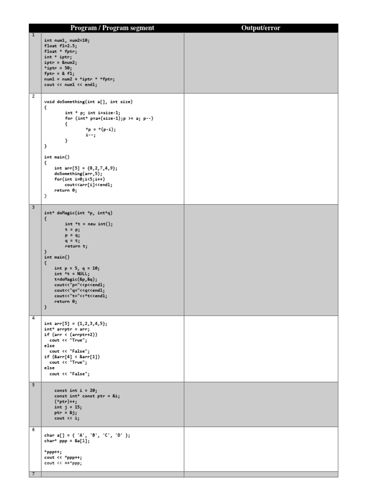 Pointer Practice Short Questions 1 Pdf Computer Programming C