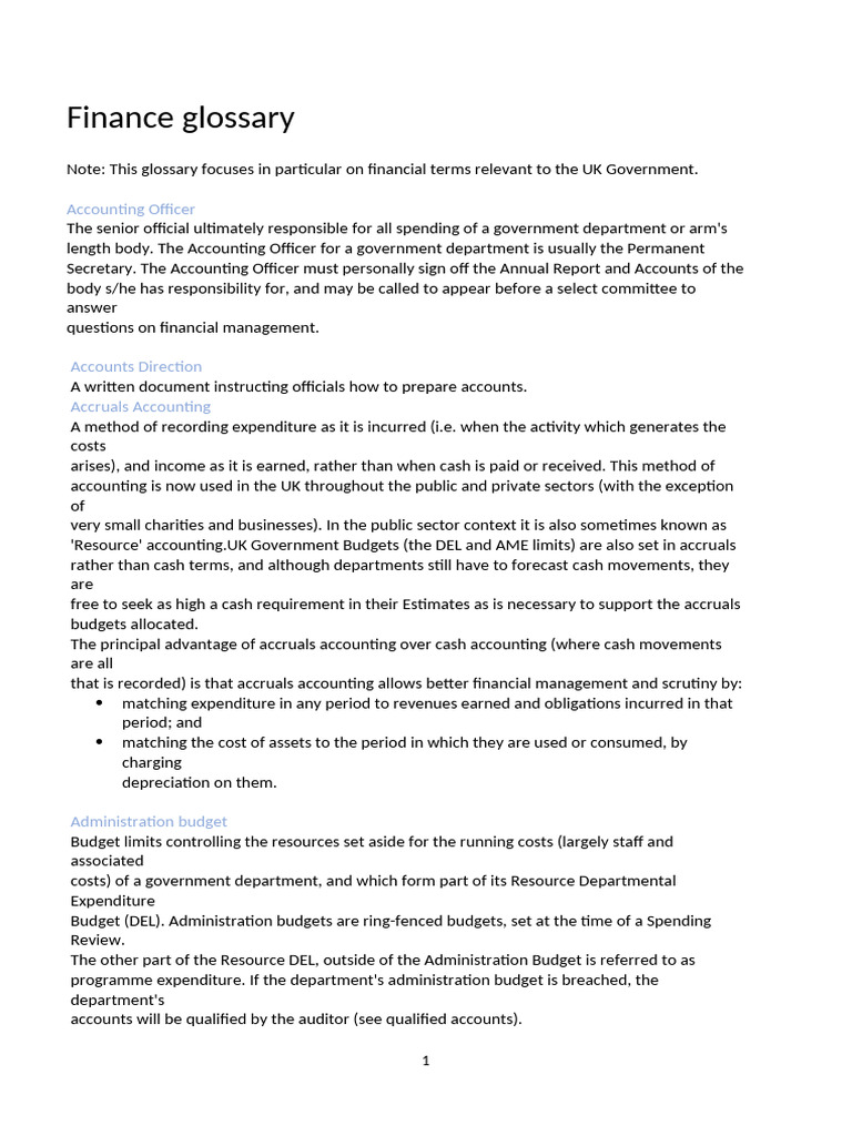 Finance Glossary - Doc78 | PDF | Government | Governance