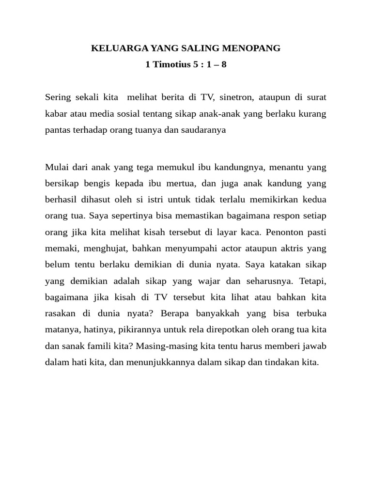Etika Keluarga dalam 1 Timotius 5 | PDF