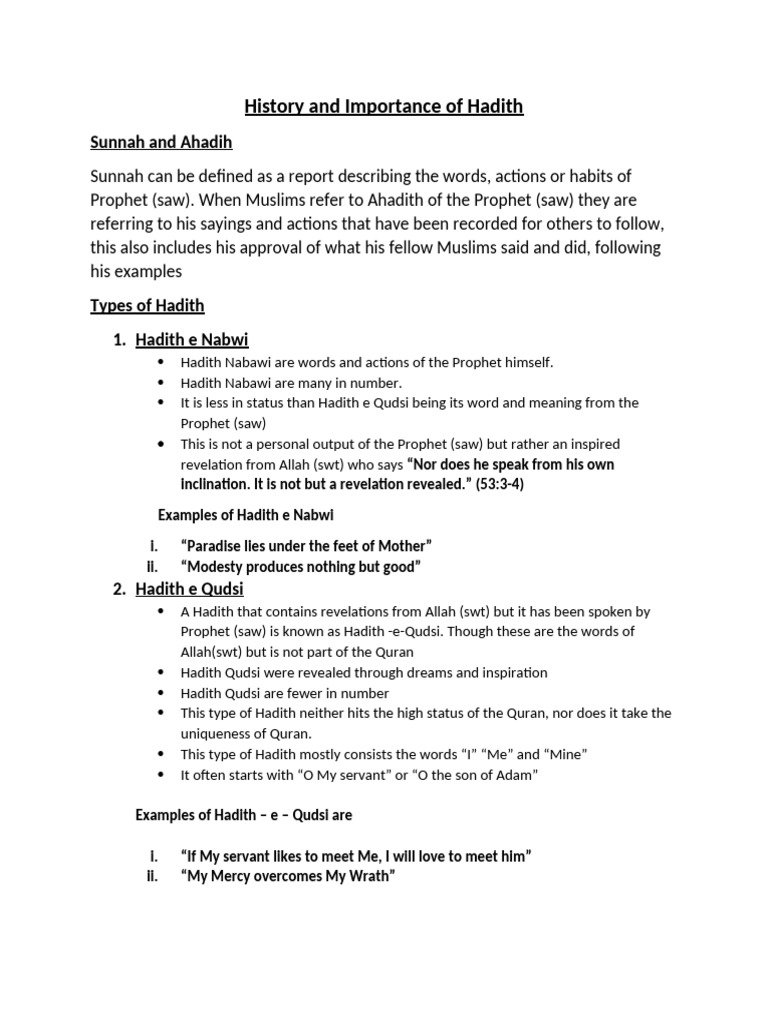 History and Importance of Hadith | PDF | Hadith | Muhammad