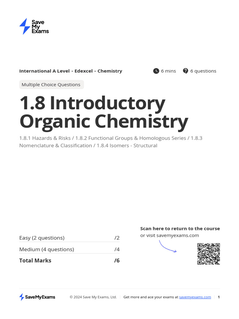 A Level Organic Chemistry Quiz | PDF | Physical Sciences | Organic ...