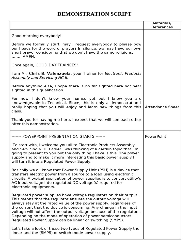 392395225-Demo-Script | PDF | Power Supply | Rectifier