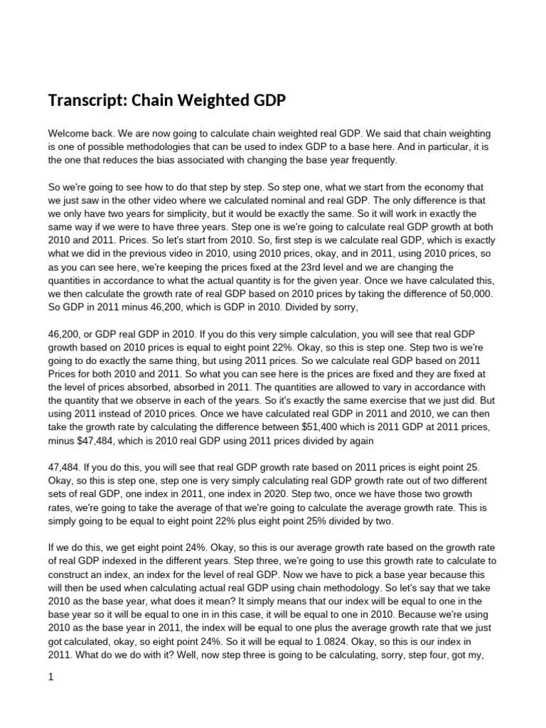 GDP Chain Weighting Explained | PDF | Gross Domestic Product | Real ...