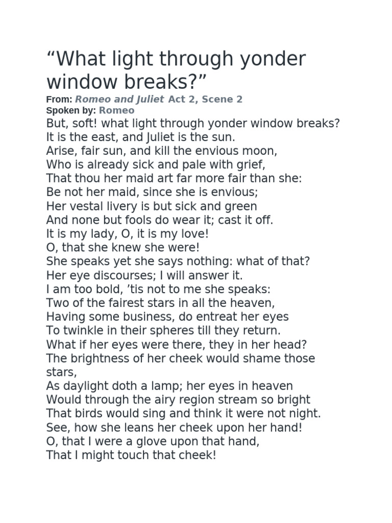 What Light Through Yonder Window Breaks | PDF