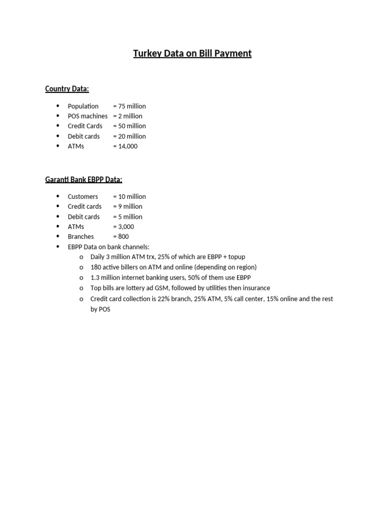 Turkey Data On Bill Payment | PDF