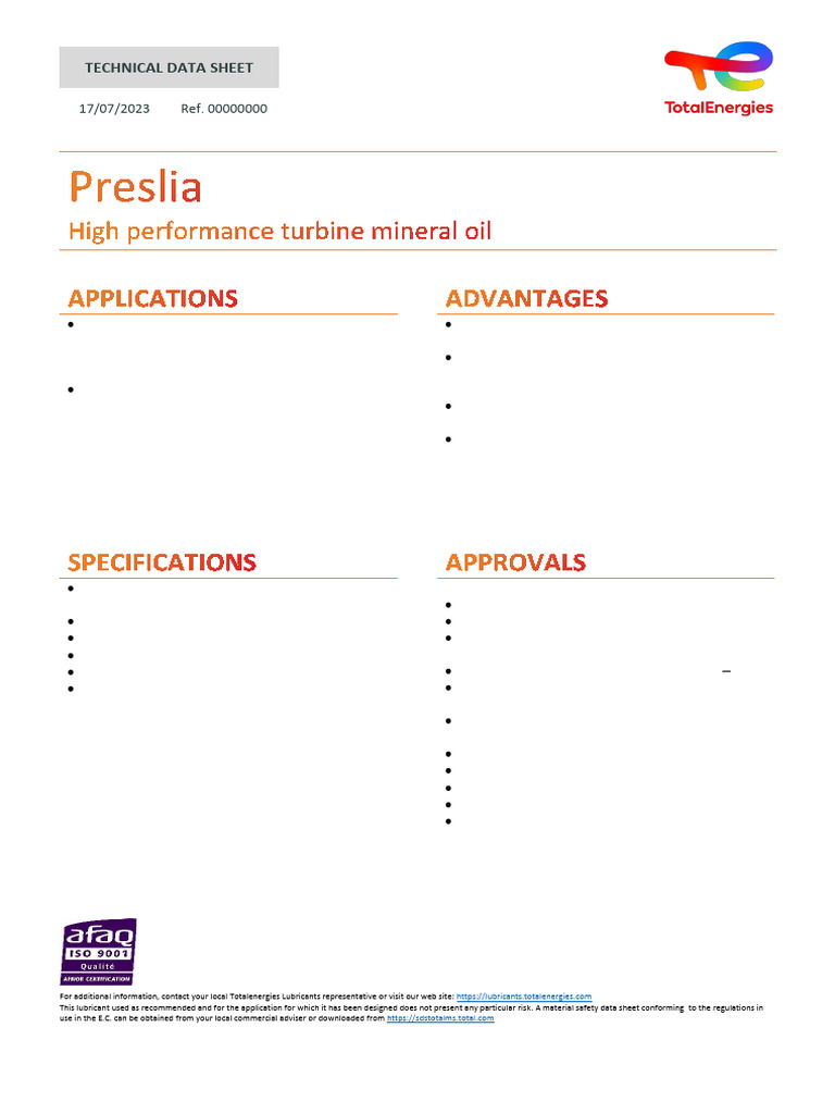 Preslia 46 Technical Data Sheet | PDF | Turbocharger | Mechanical ...