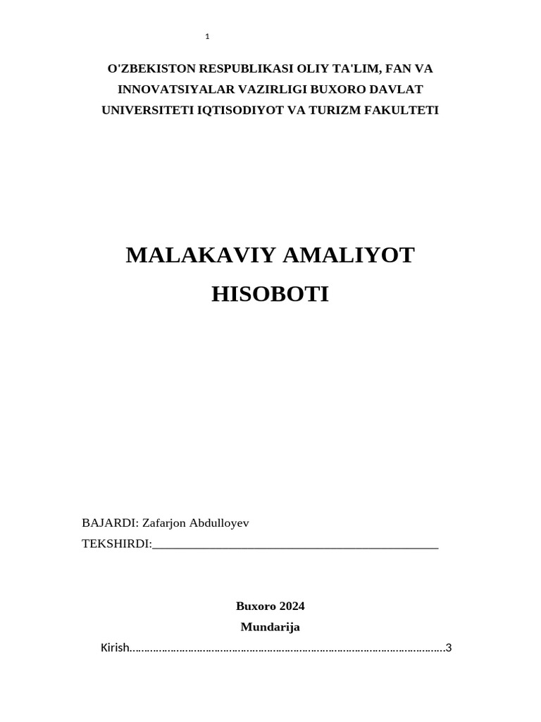 Amaliyot - Hisoboti - Abdulloyev - Zafarjon 1 | PDF