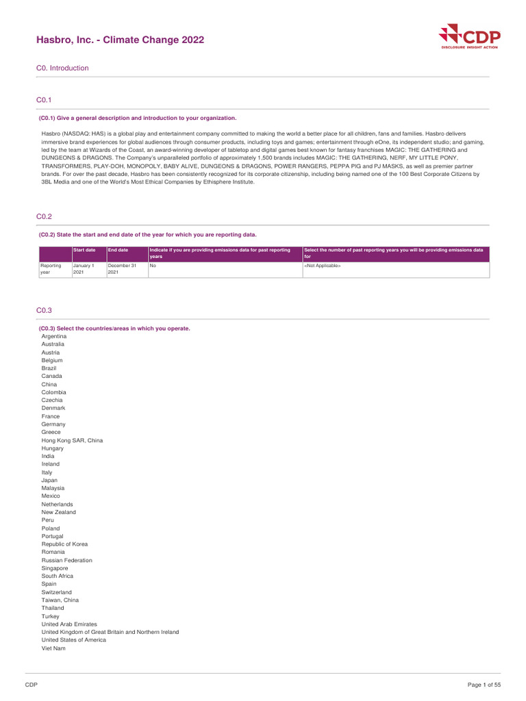 Hasbro CDP Report 2022 | PDF | Incentive | Corporate Social Responsibility