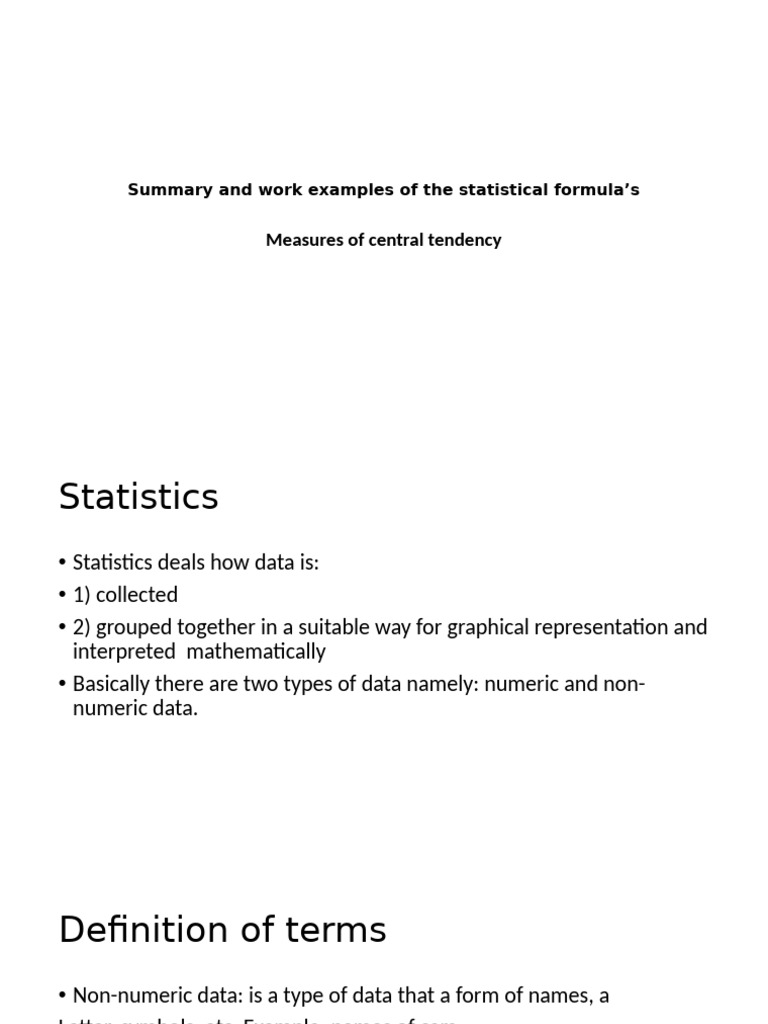 Summary and Work Examples of the Statistical Formula’s | PDF | Mean ...