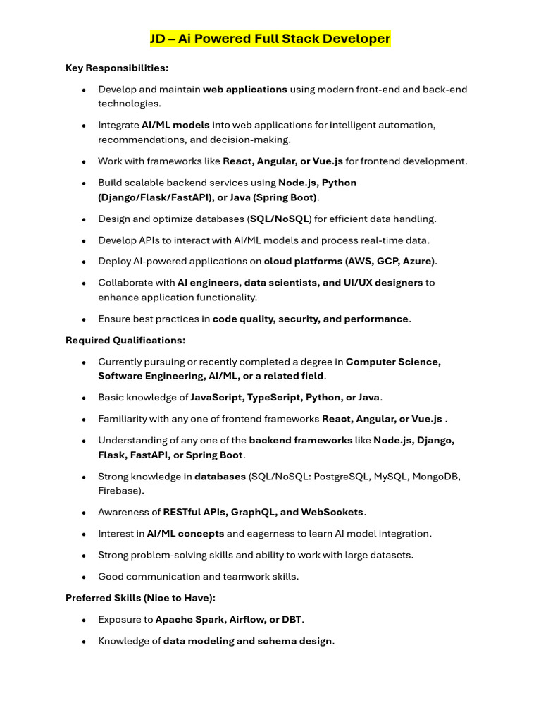 JD - Ai Powered Full Stack | PDF