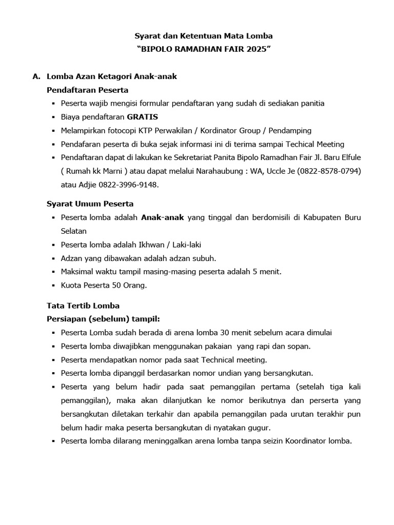 Syarat Dan Ketentuan Mata Lomba BRF 2025 - 050631 | PDF