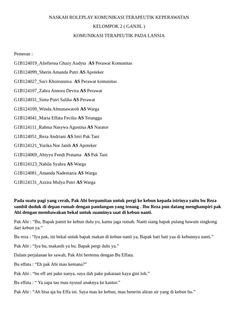 Naskah Roleplay KTK Kel.2 | PDF