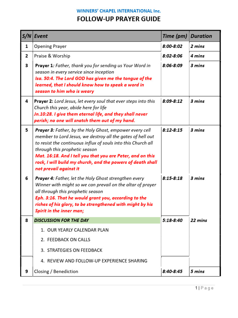 Follow-Up Prayer Guide for Winners' Chapel | PDF | Employee Retention ...