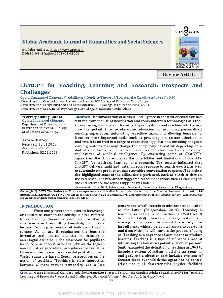 Chatgpt For Teaching Learning and Resear | PDF | Artificial ...