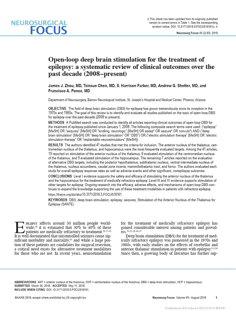 Neurosurg Focus Article PE5 | PDF | Deep Brain Stimulation ...