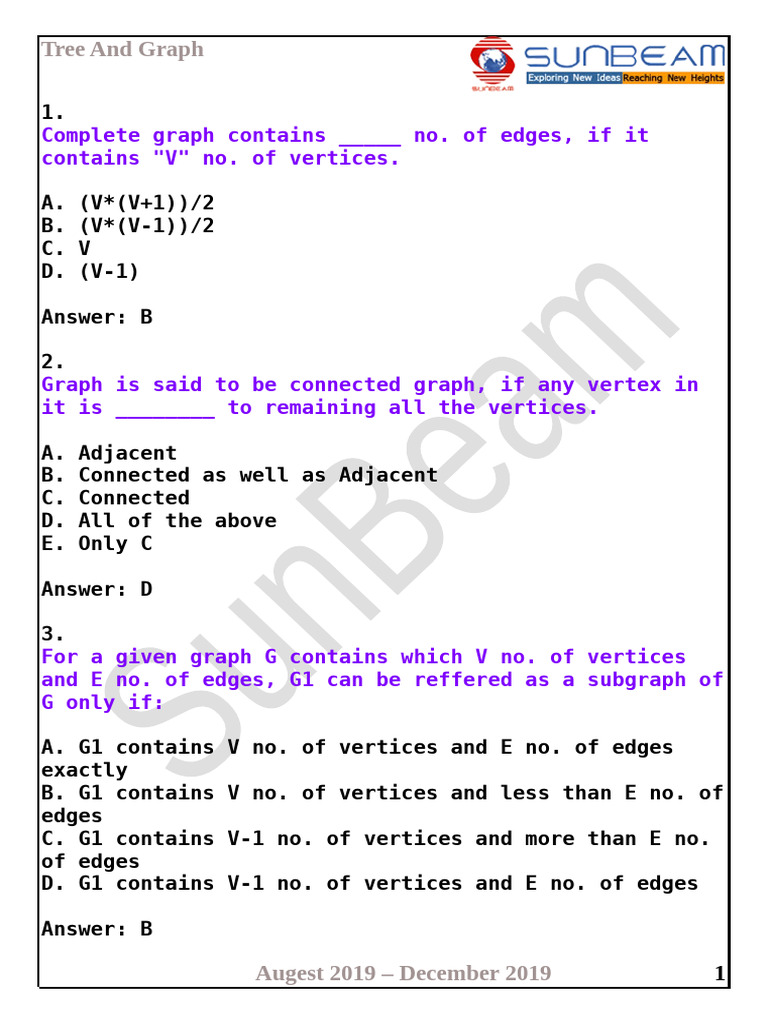 04 TreeAndGraphWithAnswers | PDF | Vertex (Graph Theory) | Algorithms And Data Structures