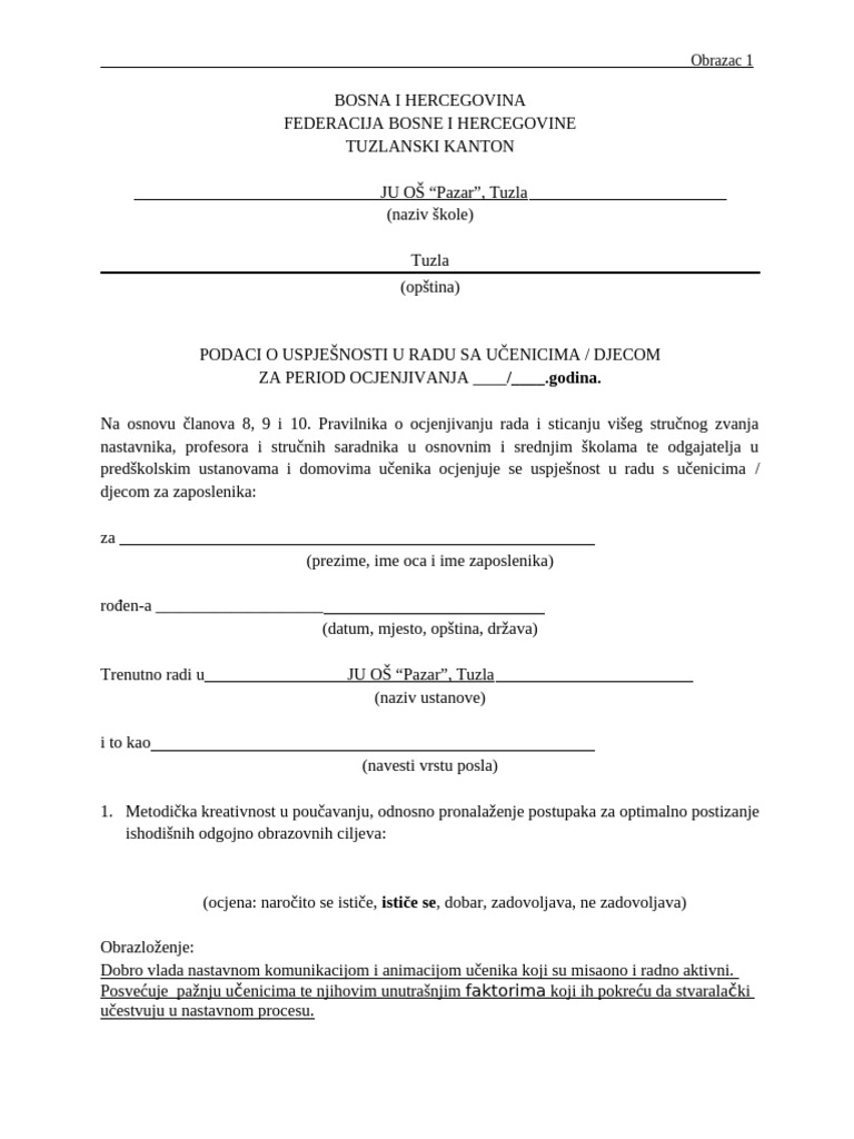 Obrazac 1 | PDF