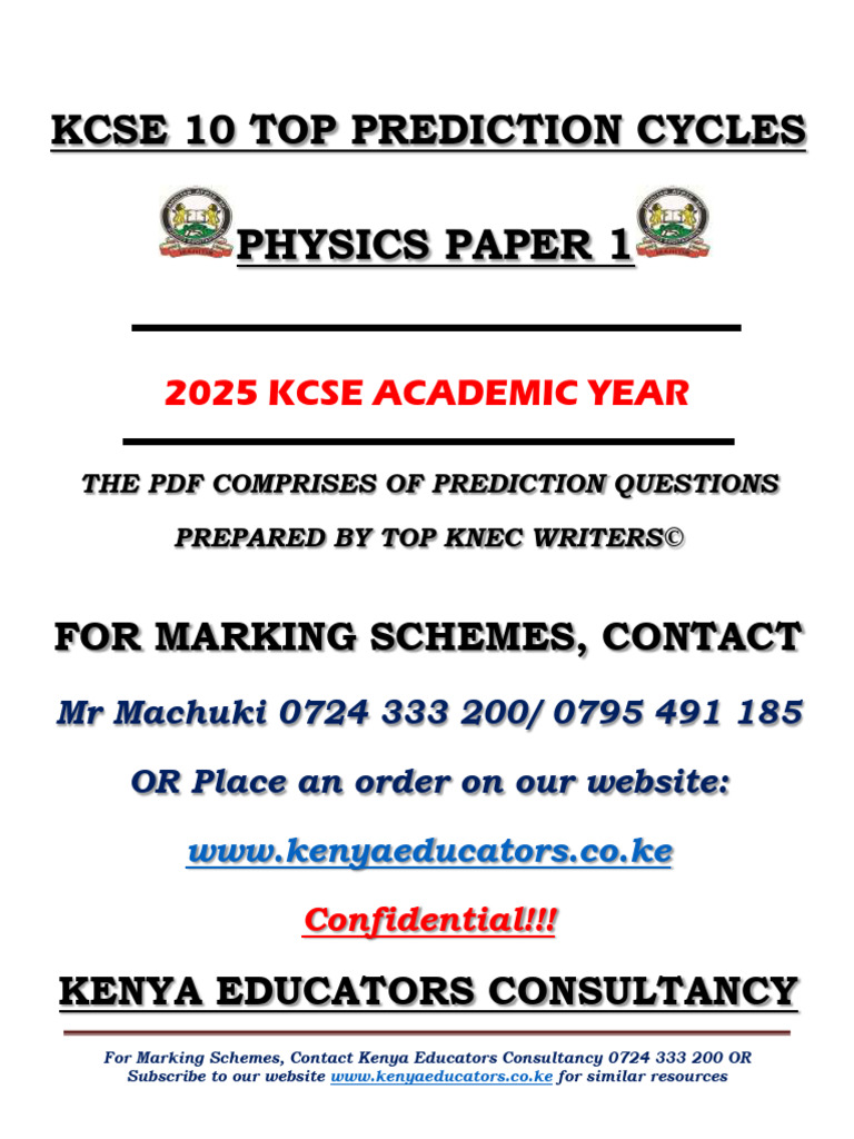 2025 KCSE Physics Paper 1 Predictions | PDF | Force | Sphere